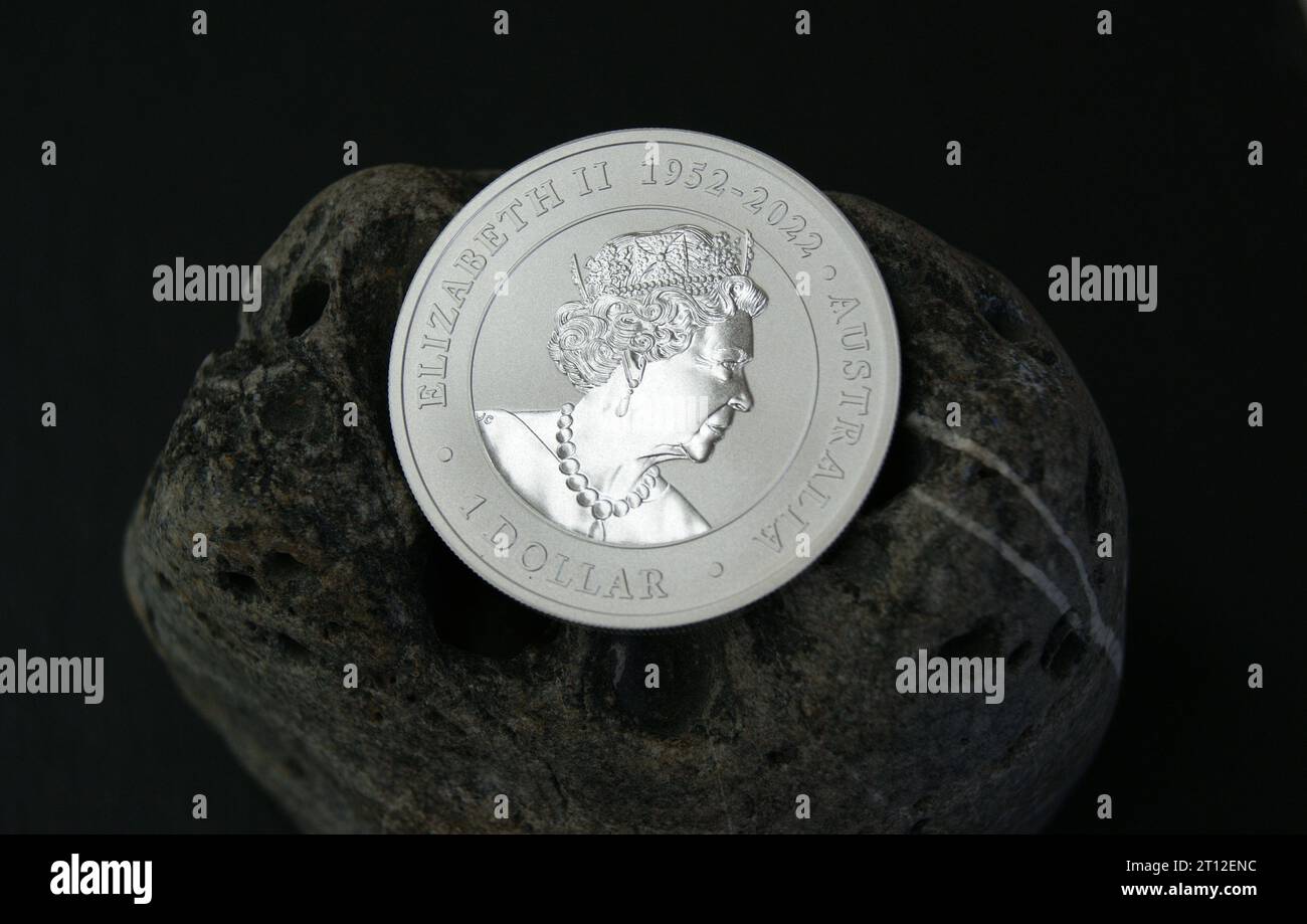 A commemorative coin of Queen Elizabeth II 1952- 2022. A pure silver ...