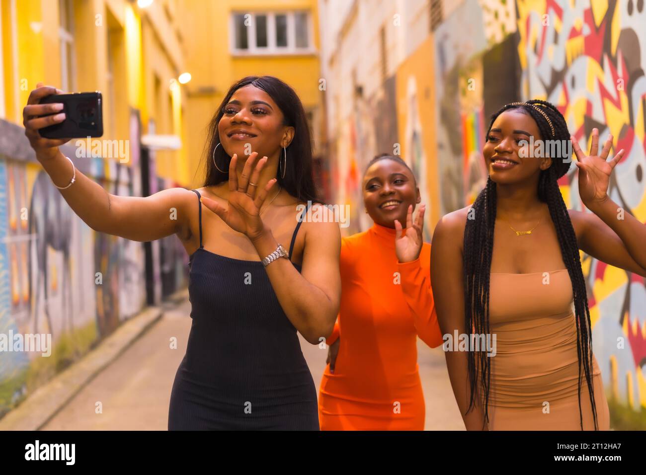 San Sebastian, Gipuzkoa Spain, February 2021: Three girls taking a ...