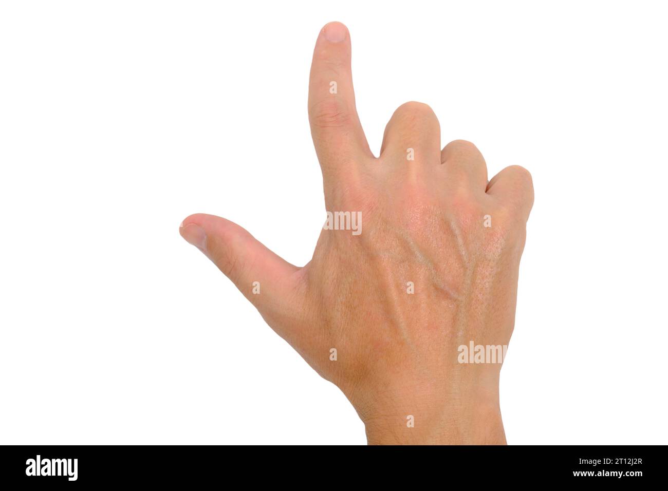 Man hand white background with crooked index finger Stock Photo - Alamy