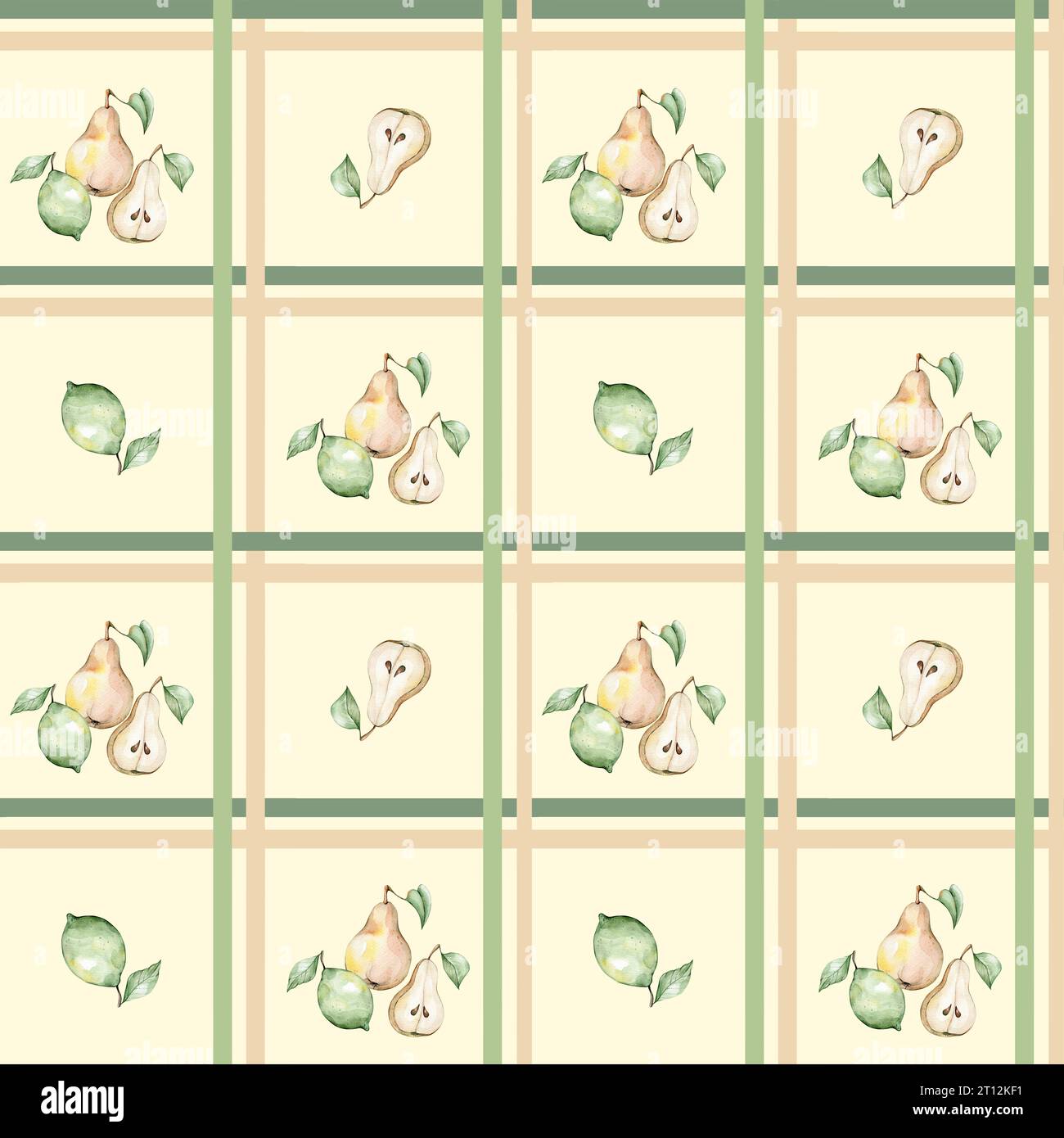 Seamless pattern with watercolor garden fruits Stock Photo - Alamy