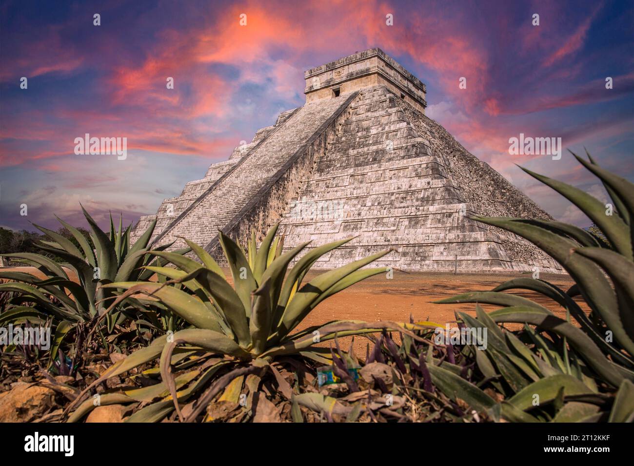 Sunset at the spectacular Chichen Itza Pyramid in the province of ...