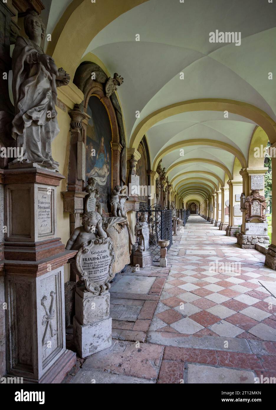 Crypt arcades, grave counters in the arcade of St. Sebastian's Cemetery ...