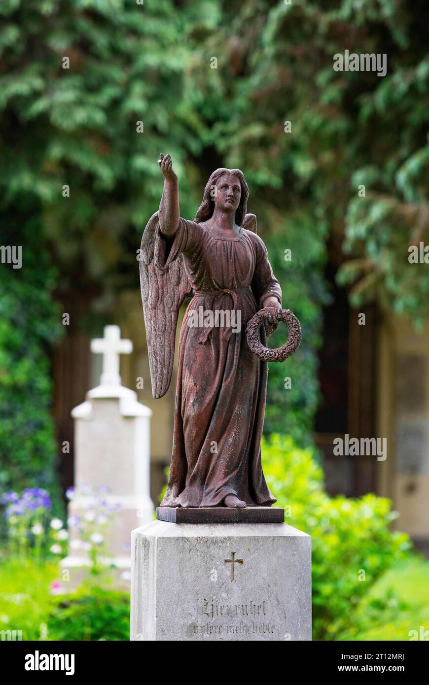 Angel figure at the burial ground of St. Sebastian's Cemetery, Church ...