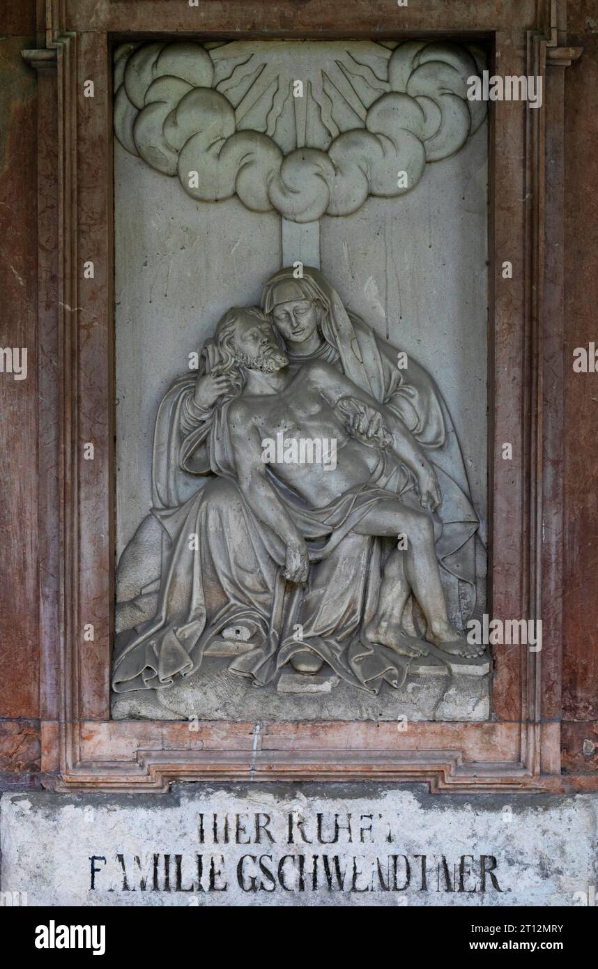 Sculpture, crypt arcades, grave counters in the arcade of St. Sebastian ...