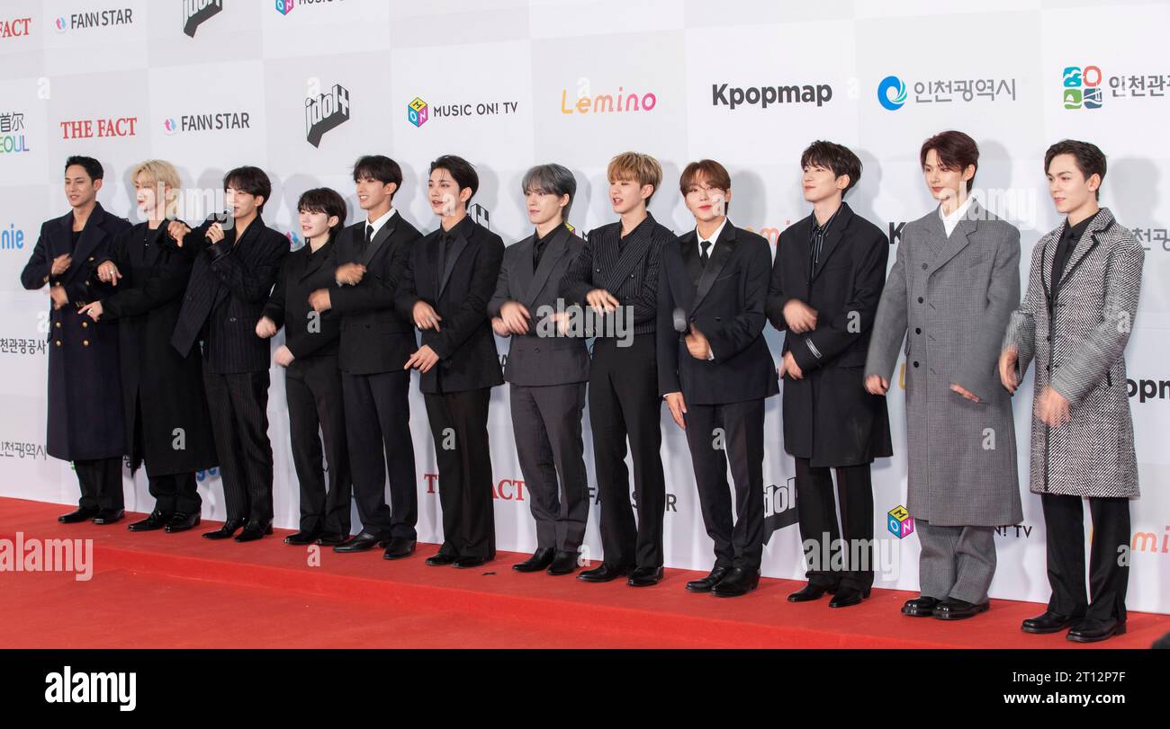 Incheon, South Korea. 10th Oct, 2023. South Korean K-Pop boys group Seventeen, attend a red ...