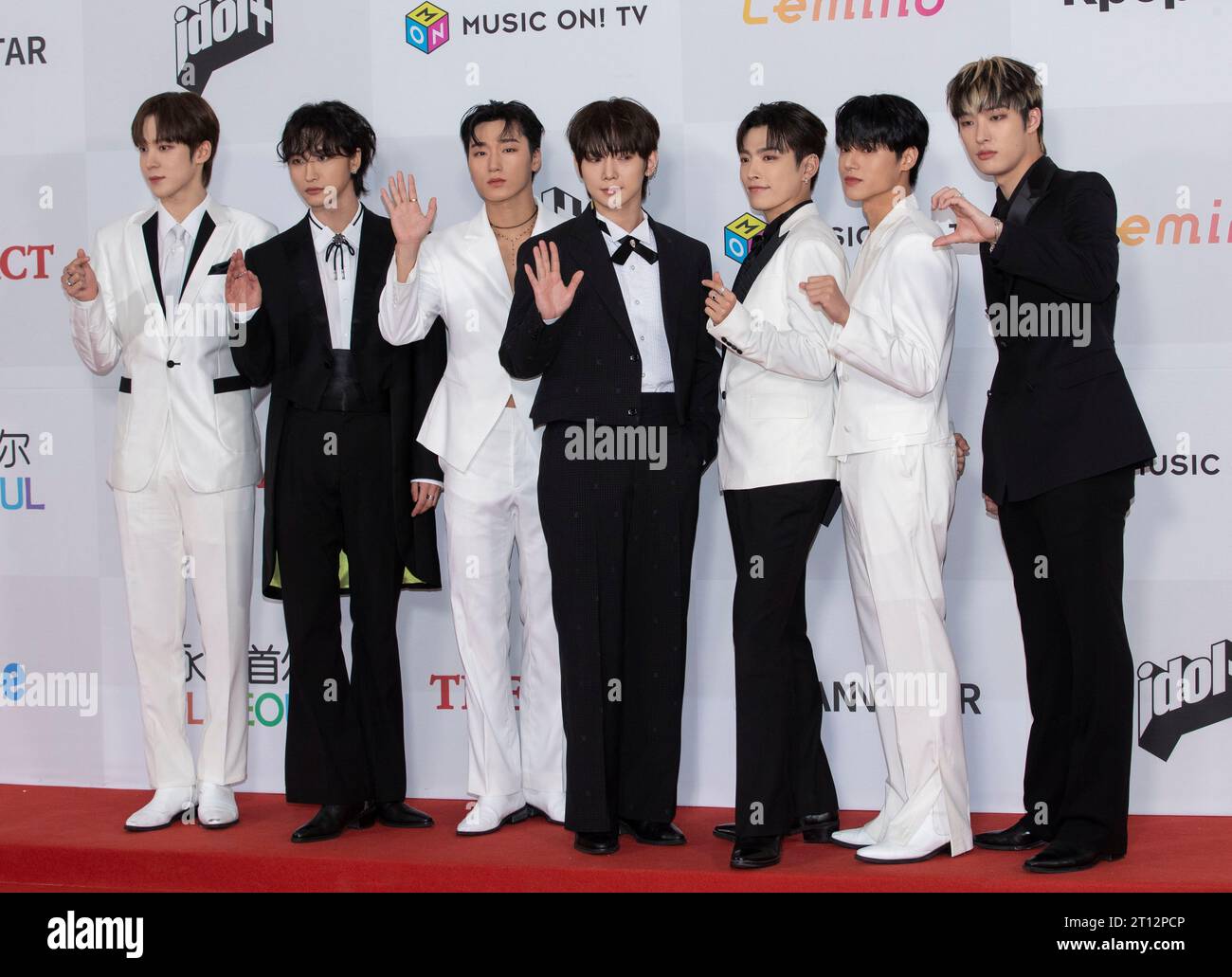 Incheon, South Korea. 10th Oct, 2023. South Korean-Japanese boy band Ateez, attend a red carpet ...