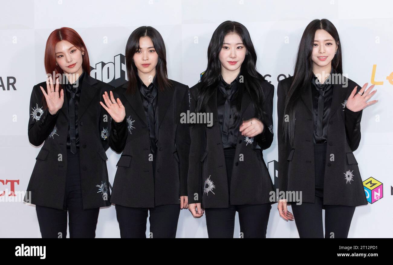 Incheon, South Korea. 10th Oct, 2023. South Korean K-Pop girl group ITZY, Yeji, Lia, Ryujin ...