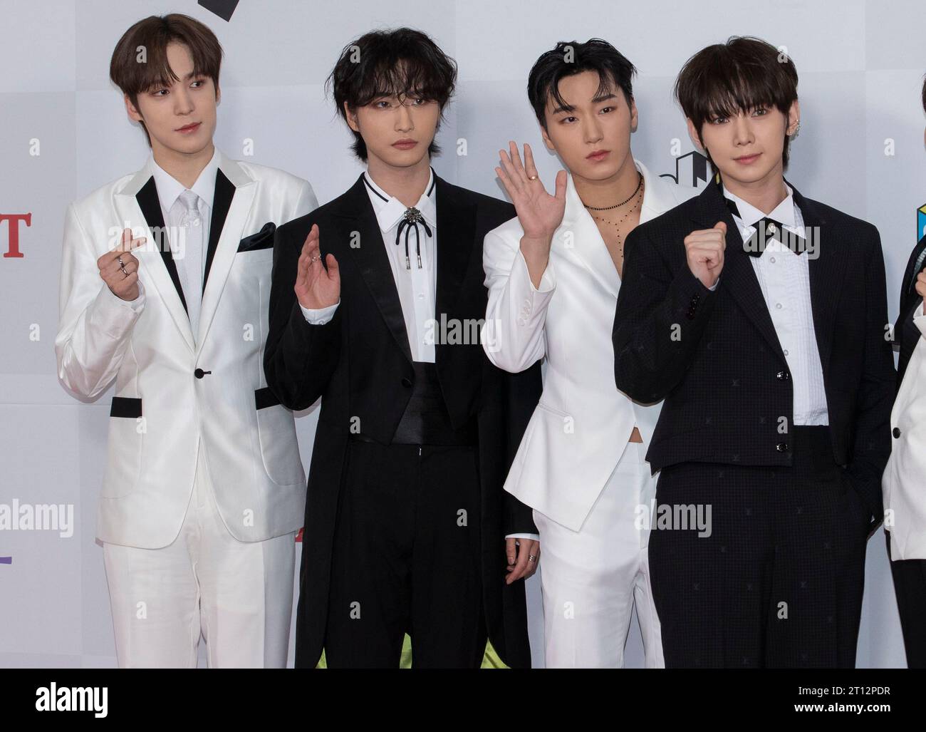 Incheon, South Korea. 10th Oct, 2023. South Korean-Japanese boy band Ateez, attend a red carpet ...