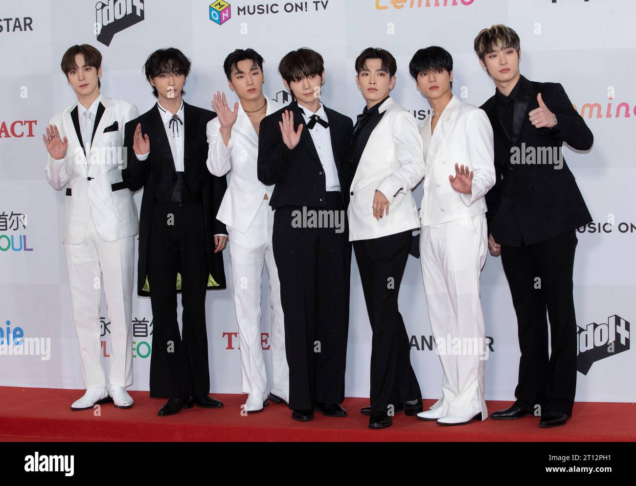 10 Oct 2023 - Incheon, South Korea : South Korean–Japanese boy band Ateez, attend a red carpet ...