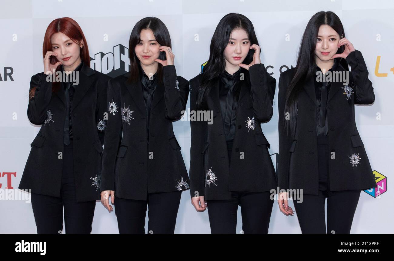 Incheon, South Korea. 10th Oct, 2023. South Korean K-Pop girl group ITZY, Yeji, Lia, Ryujin ...