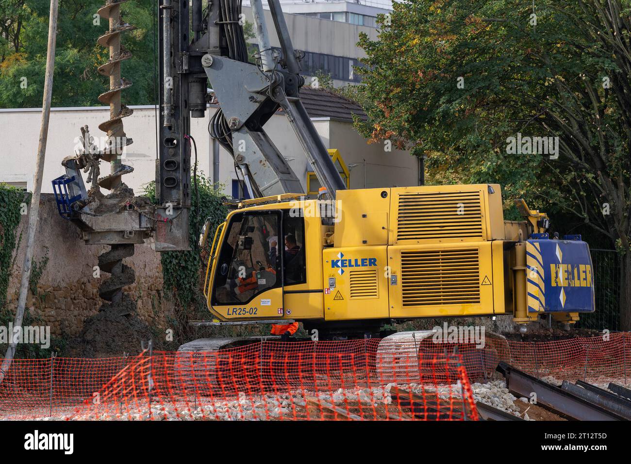 Yellow piling and drilling rig Liebherr LRB 125 on construction site ...