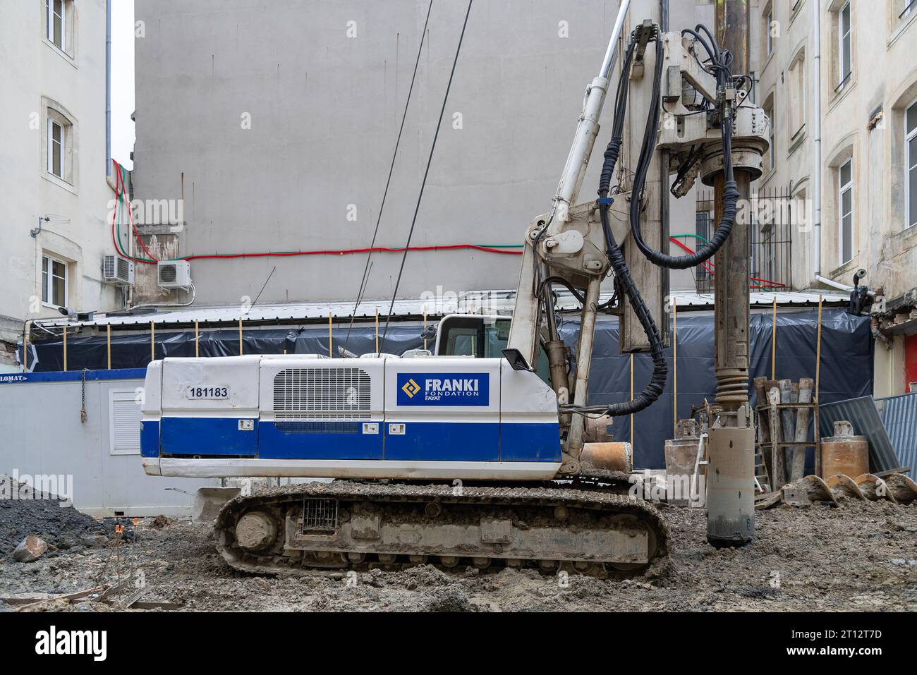 White and blue drilling rig Soilmec R-312 on construction site Stock ...