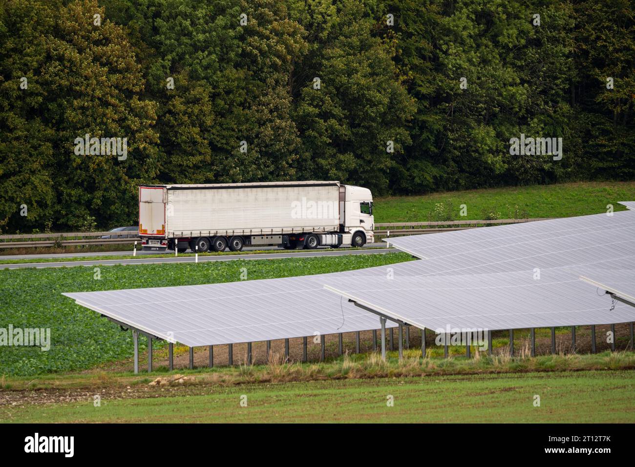 Solar park, photovoltaic system along the A44 motorway, near the ...