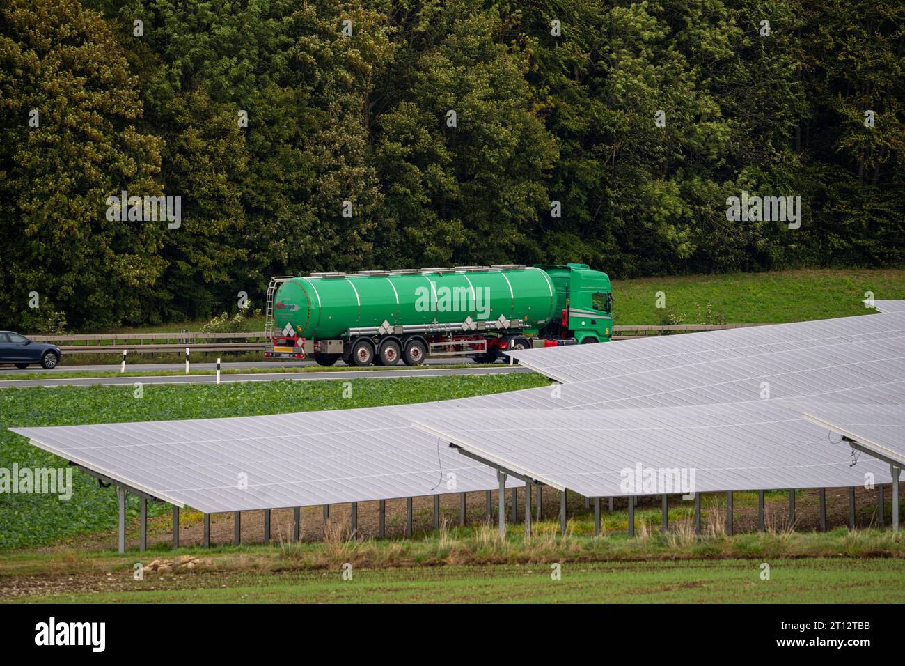 Solar park, photovoltaic system along the A44 motorway, near the ...