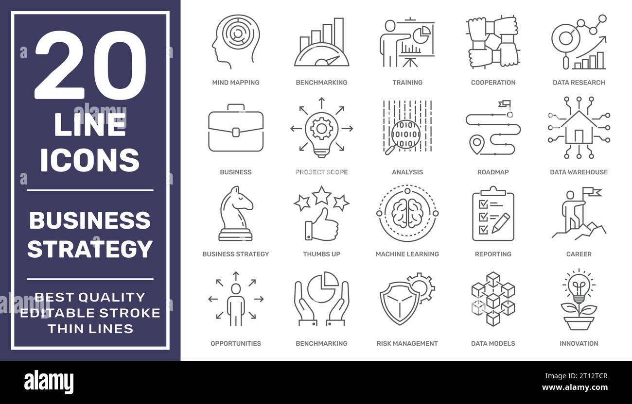 Vector set of 20 icons related to business management, strategy, career ...