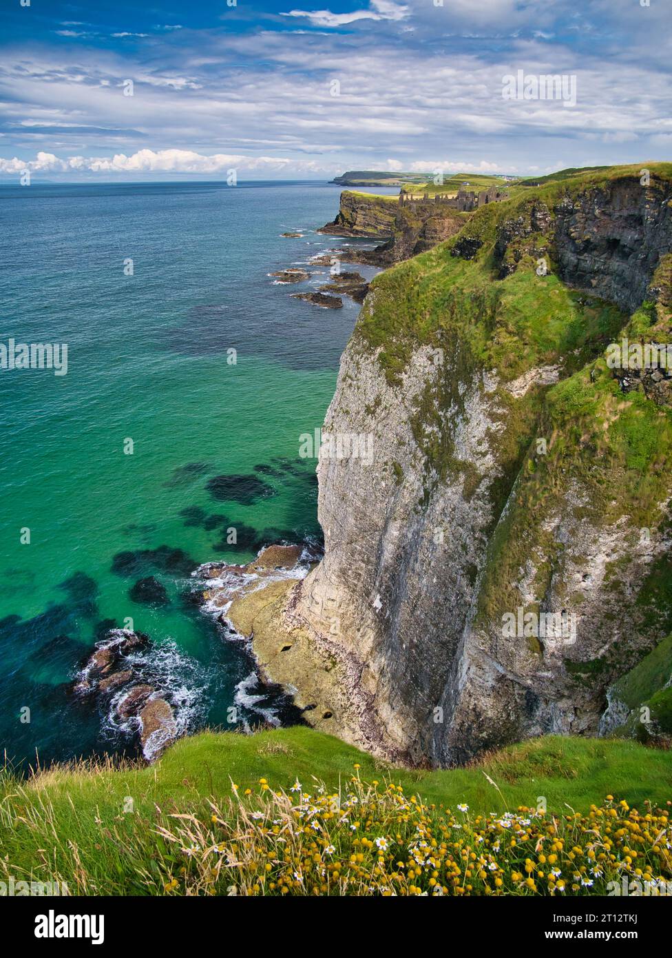 High coastal cliffs on the Antrim Coast, near Giant's Causeway ...