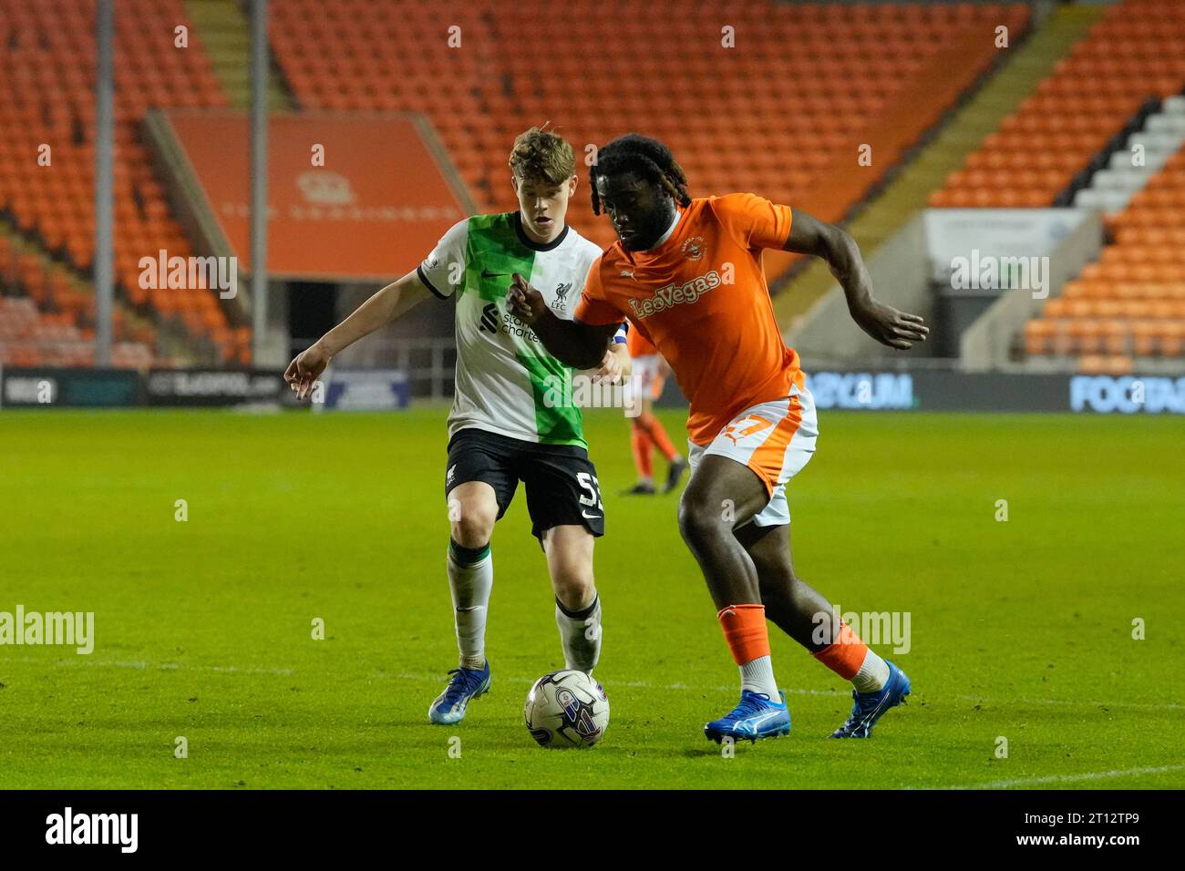 Blackpool, UK. 31st Aug, 2023. Kylian Kouassi #27 of Blackpool breaks ...