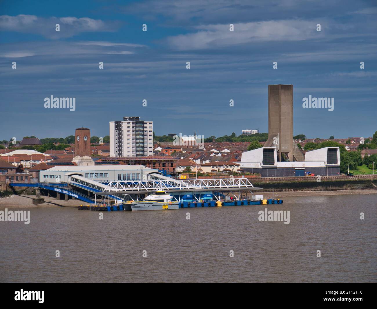 The floating Mersey Ferries terminal at Seacombe on Wirral, UK. On the ...