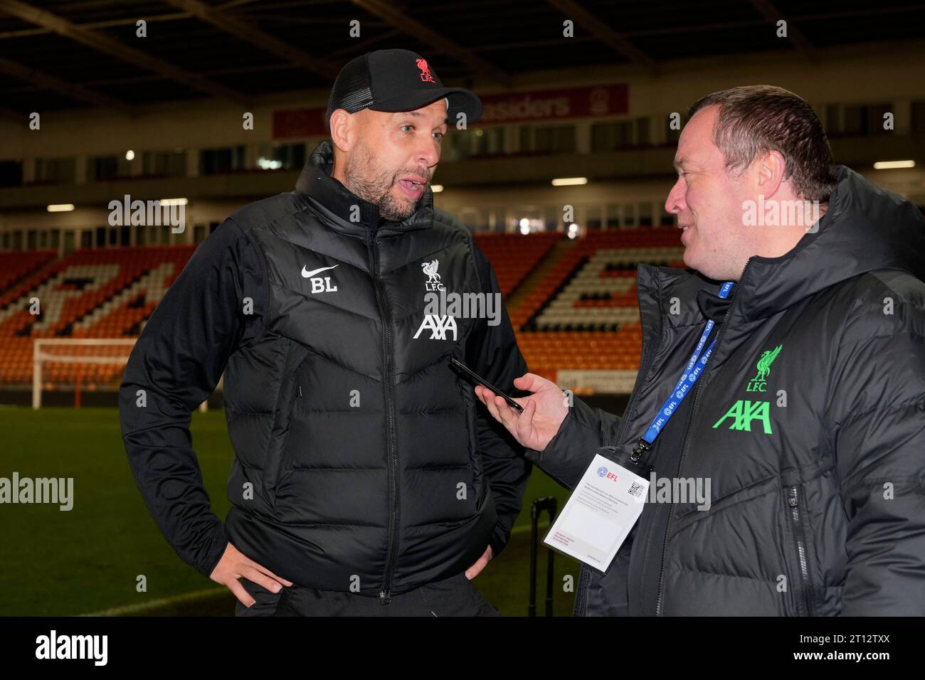 Barry Lewtas Manager of Liverpool is interviewed after the EFL Trophy ...