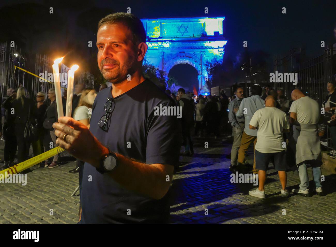 Rome, . 10th Oct, 2023. 10/10/2023 Rome, Flags with the Star of David ...