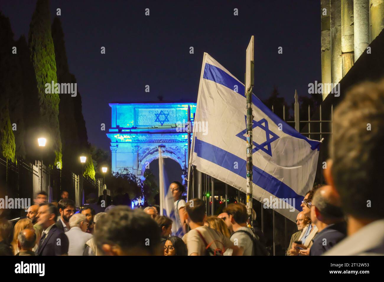Rome, . 10th Oct, 2023. 10/10/2023 Rome, Flags with the Star of David ...
