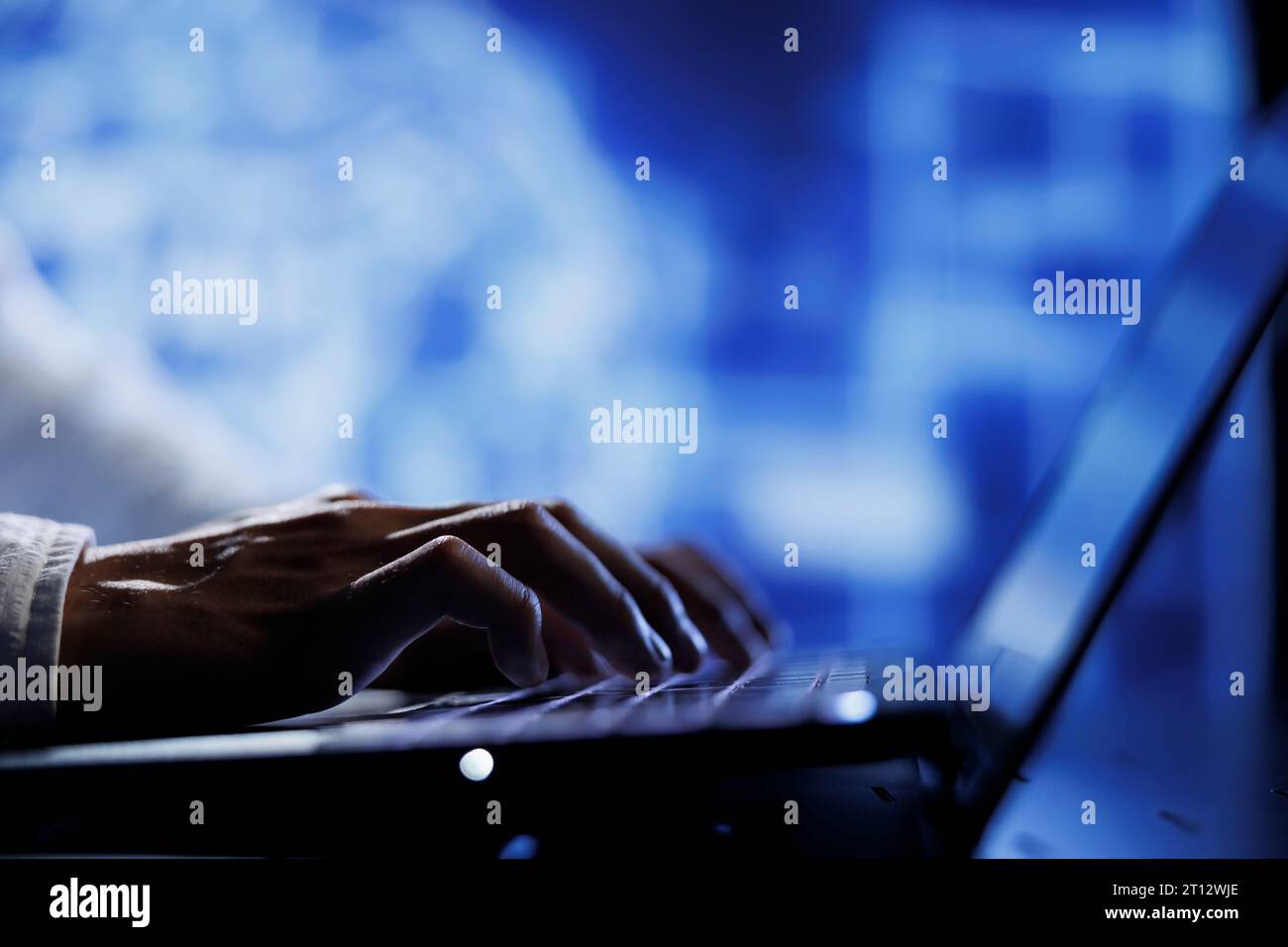 Computer Operator Using Laptop To Maintenance Artificial Intelligence Neural Networks Simulating