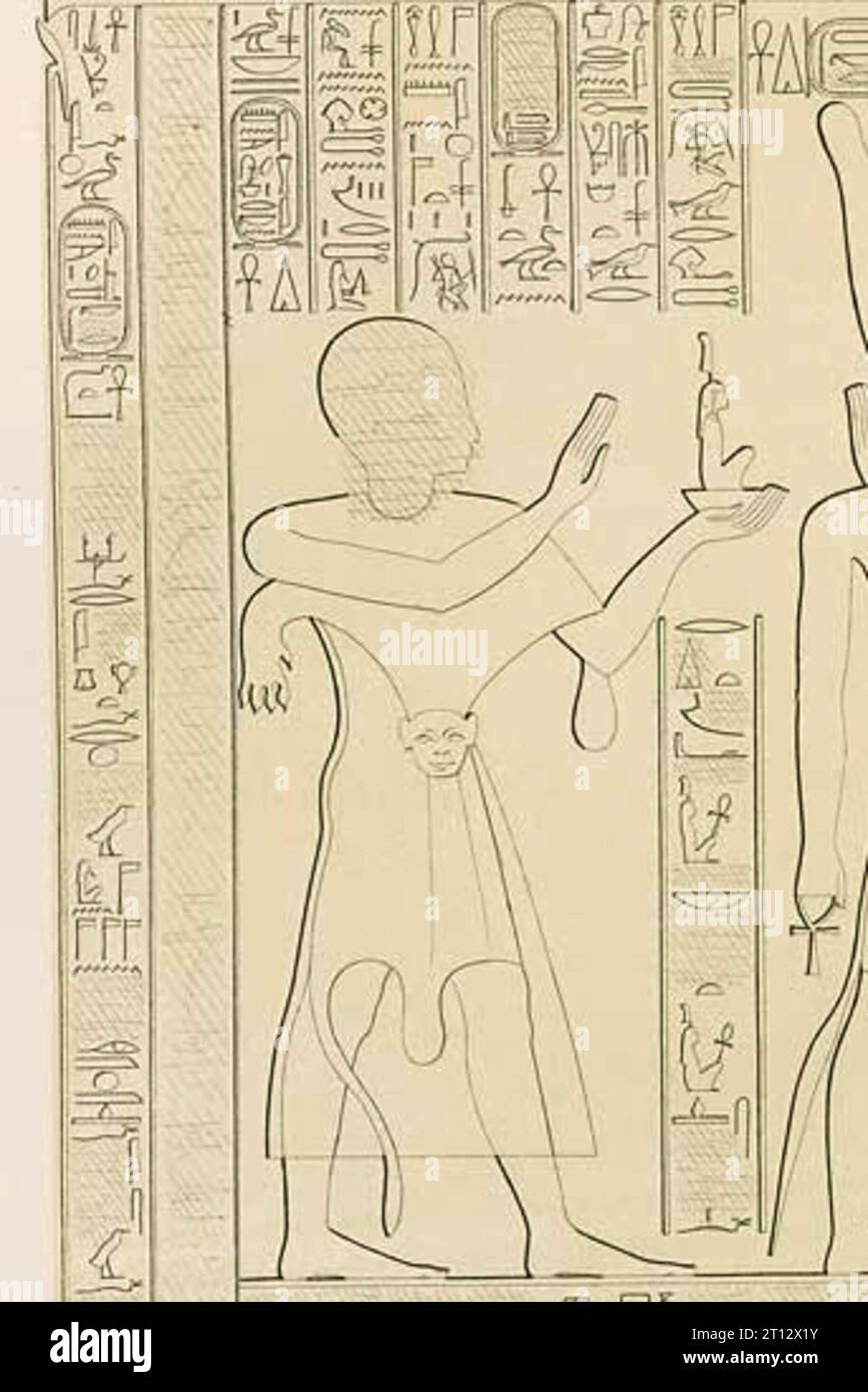 Drawing of a relief depicting the Theban High Priest of Amun Osorkon B ...