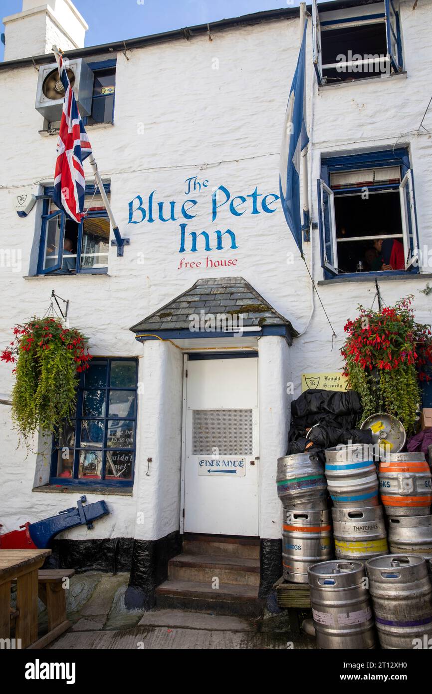 Sept 2023 Polperro, the Blue Peter Inn public house, Union Jack flying ...