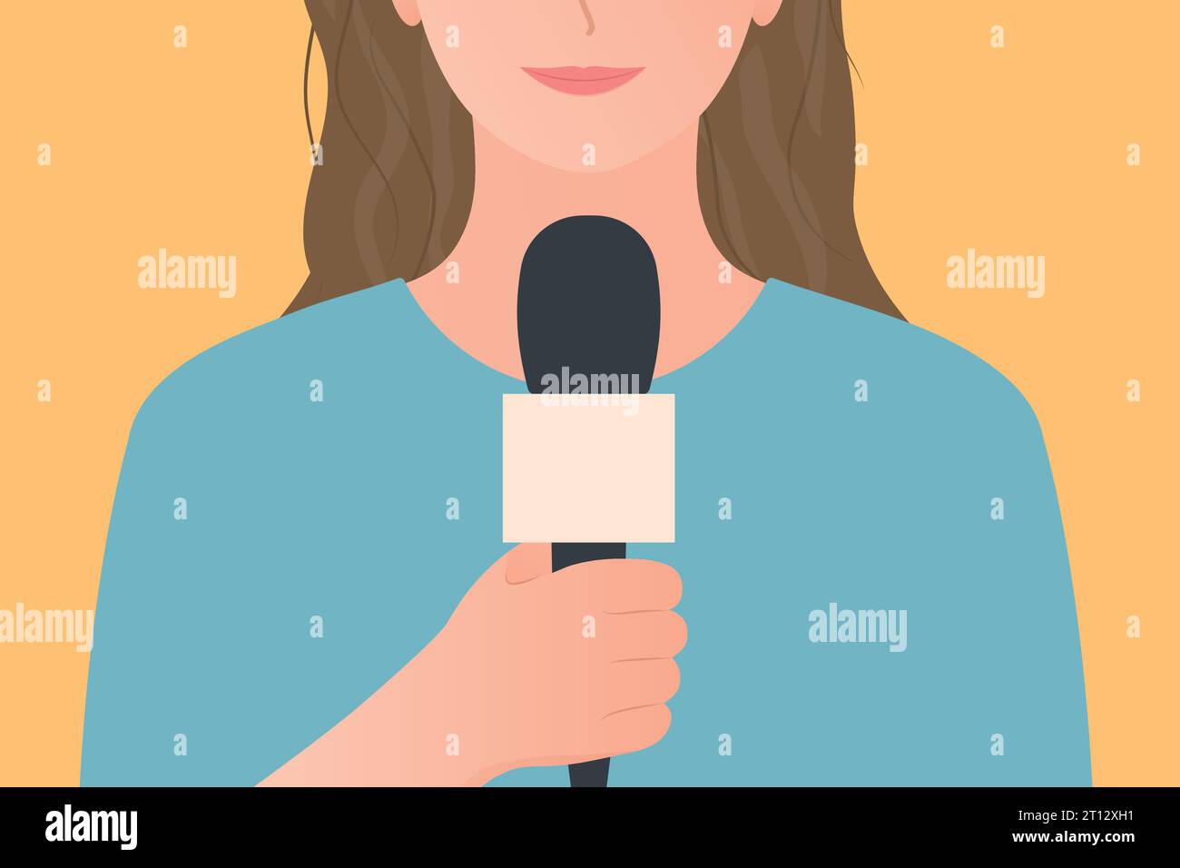 female reporter holding a microphone; reporting news, ininterview concept -vector illustration ...