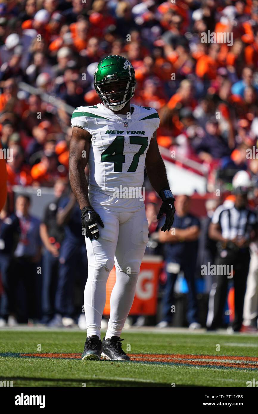 New York Jets linebacker Bryce Huff (47) against the Denver Broncos of an NFL football game ...