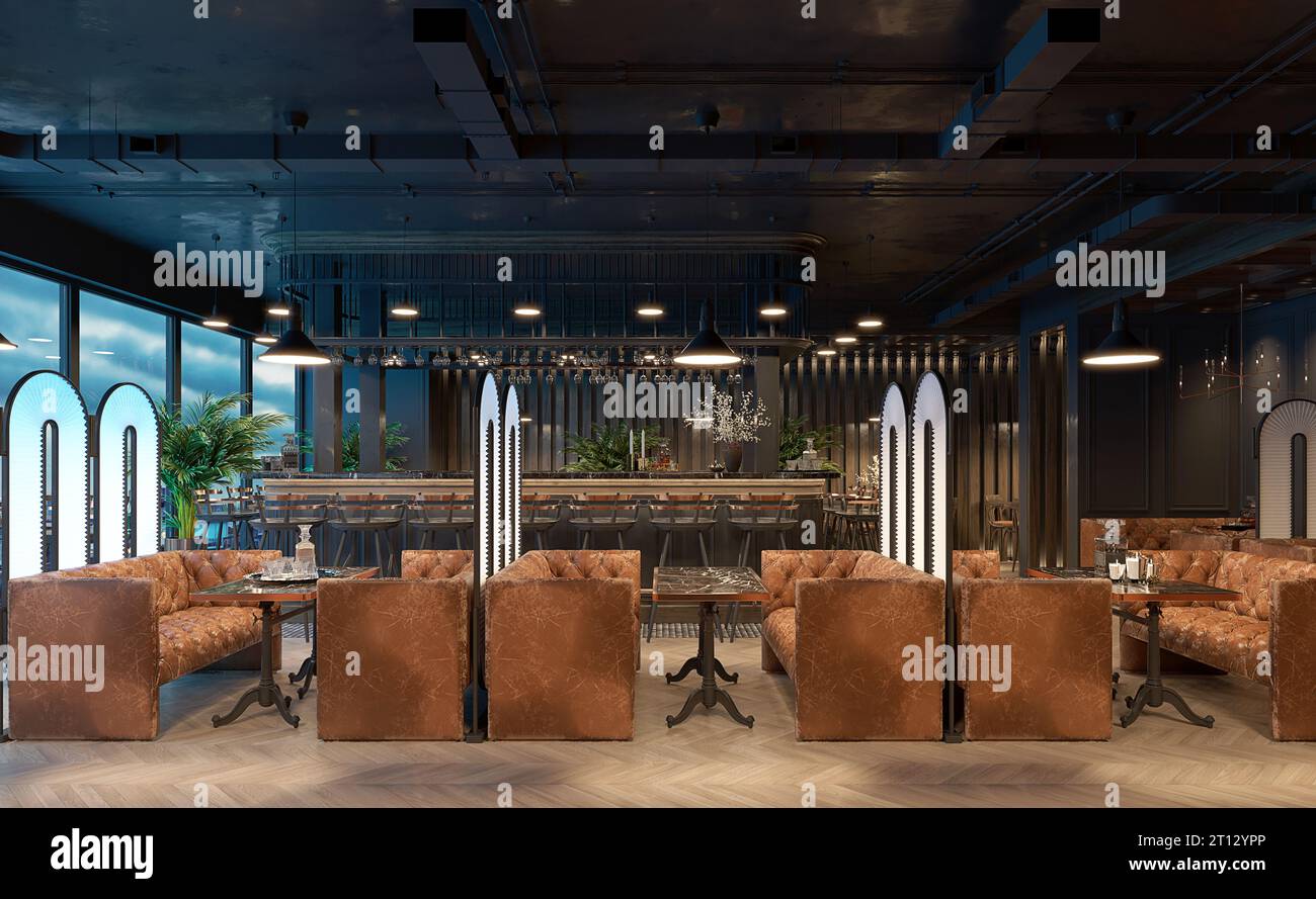 3d render of cafe restaurant interior Stock Photo - Alamy