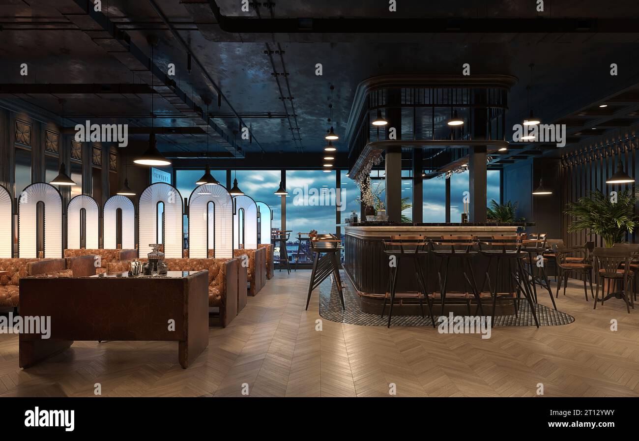 3d render of cafe restaurant interior Stock Photo - Alamy