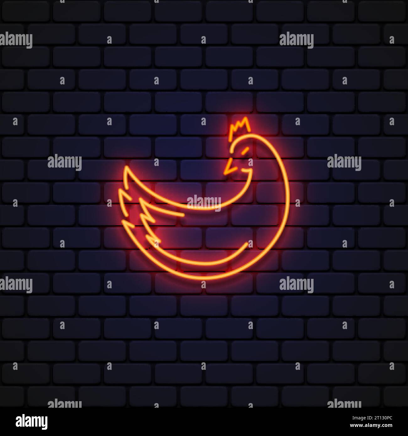 Cartoon icon with yellow chicken icon neon on colorful background ...