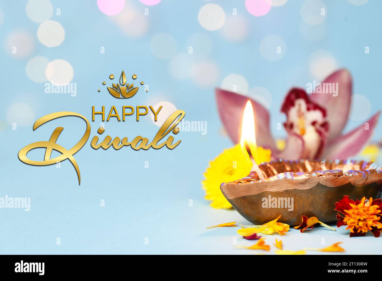 Greeting card for Indian holiday Diwali (Festival of lights) with diya ...