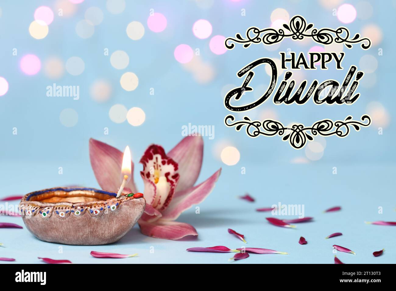 Greeting card for Indian holiday Diwali (Festival of lights) with diya ...