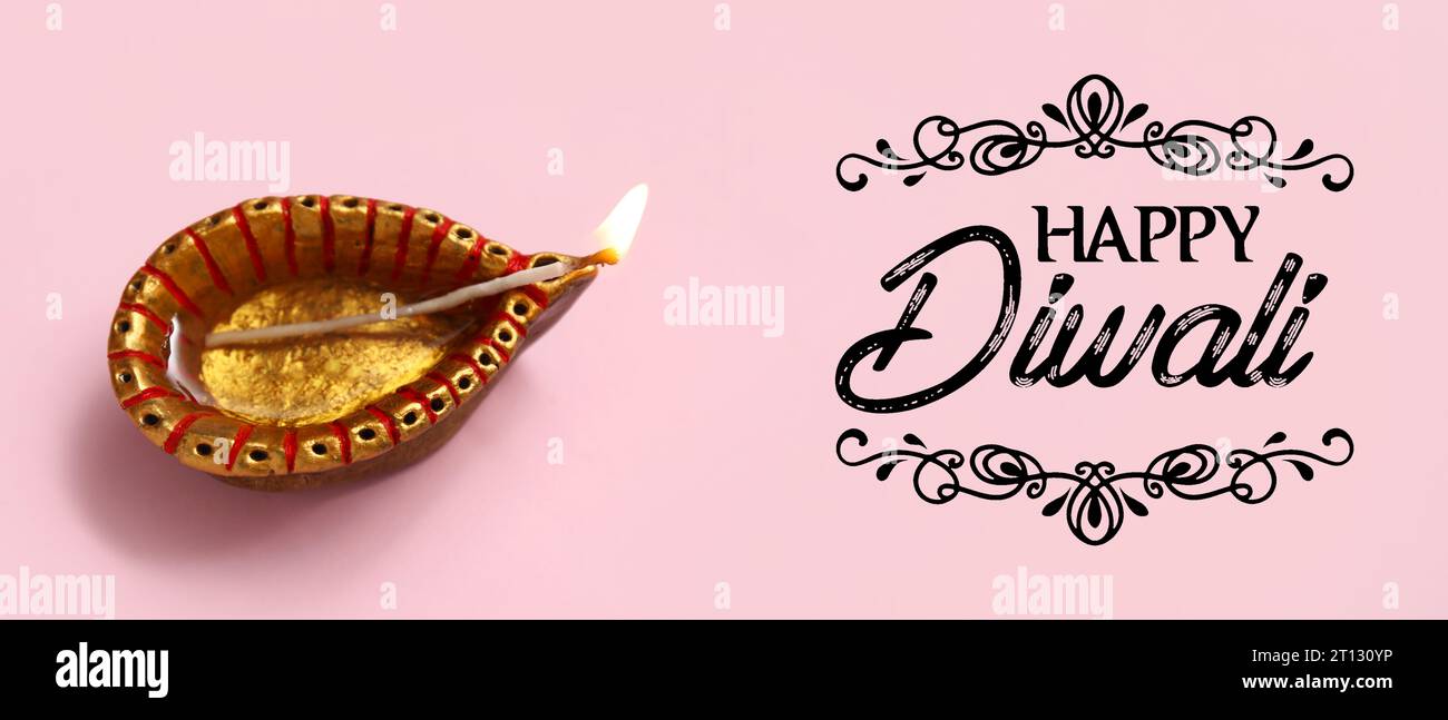 Greeting card for Indian holiday Diwali (Festival of lights) with diya ...