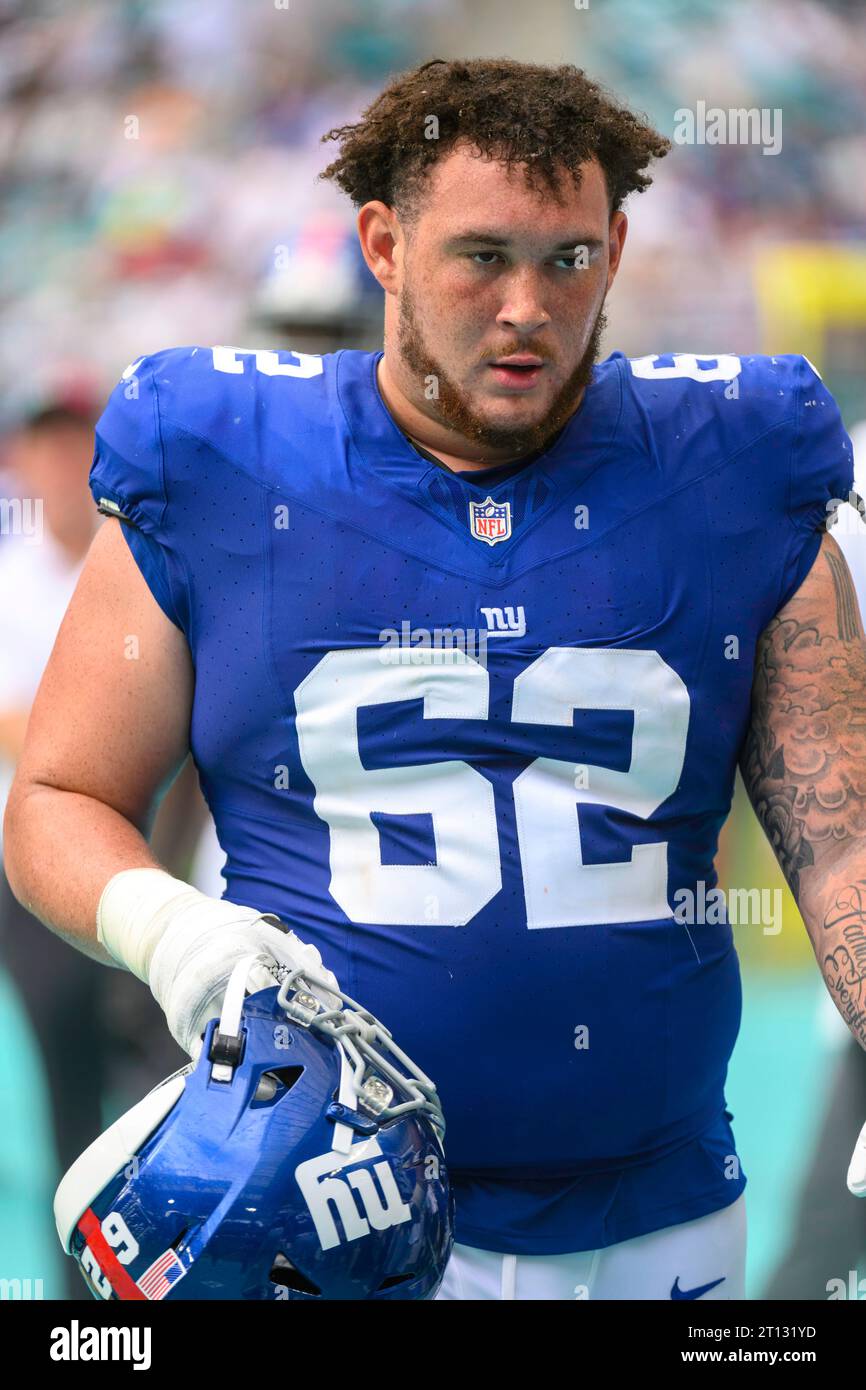 New York Giants offensive lineman Jaylen Mayfield (62) walks on the ...