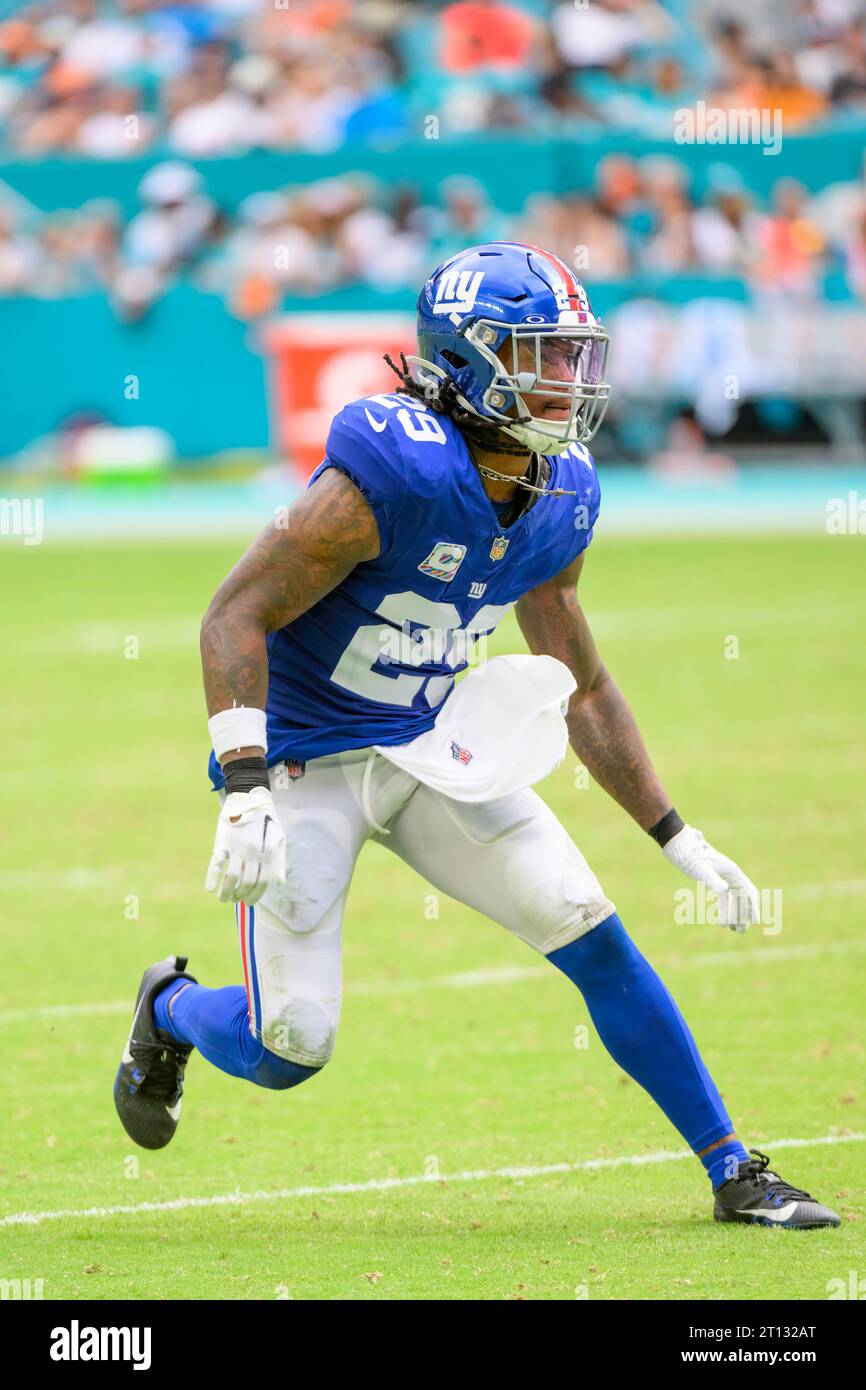 New York Giants safety Xavier McKinney (29) runs a play during an NFL football game against the ...