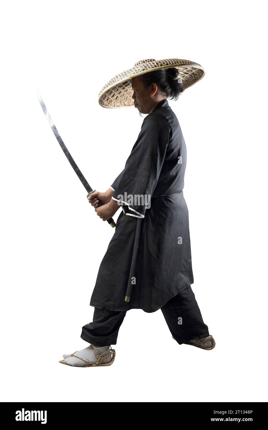 Samurai warrior holding the sword isolated over white background Stock ...