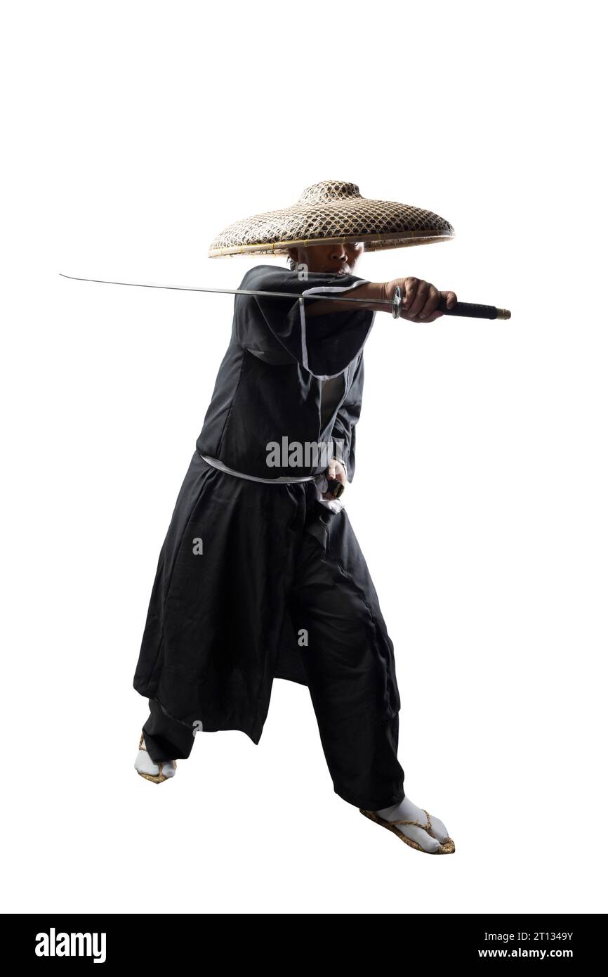 Samurai warrior holding the sword isolated over white background Stock ...