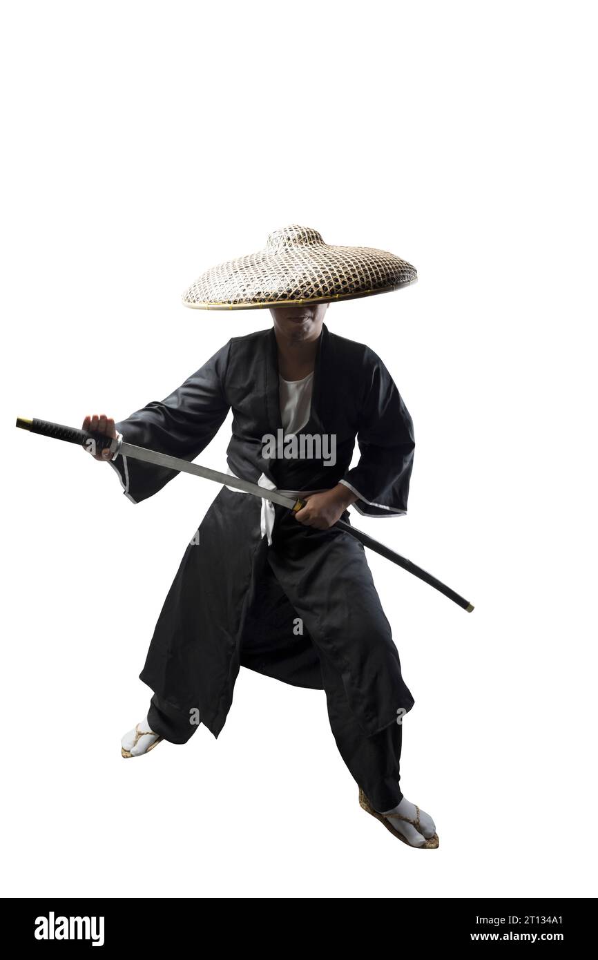 Samurai warrior gripping the sword isolated over white background Stock ...