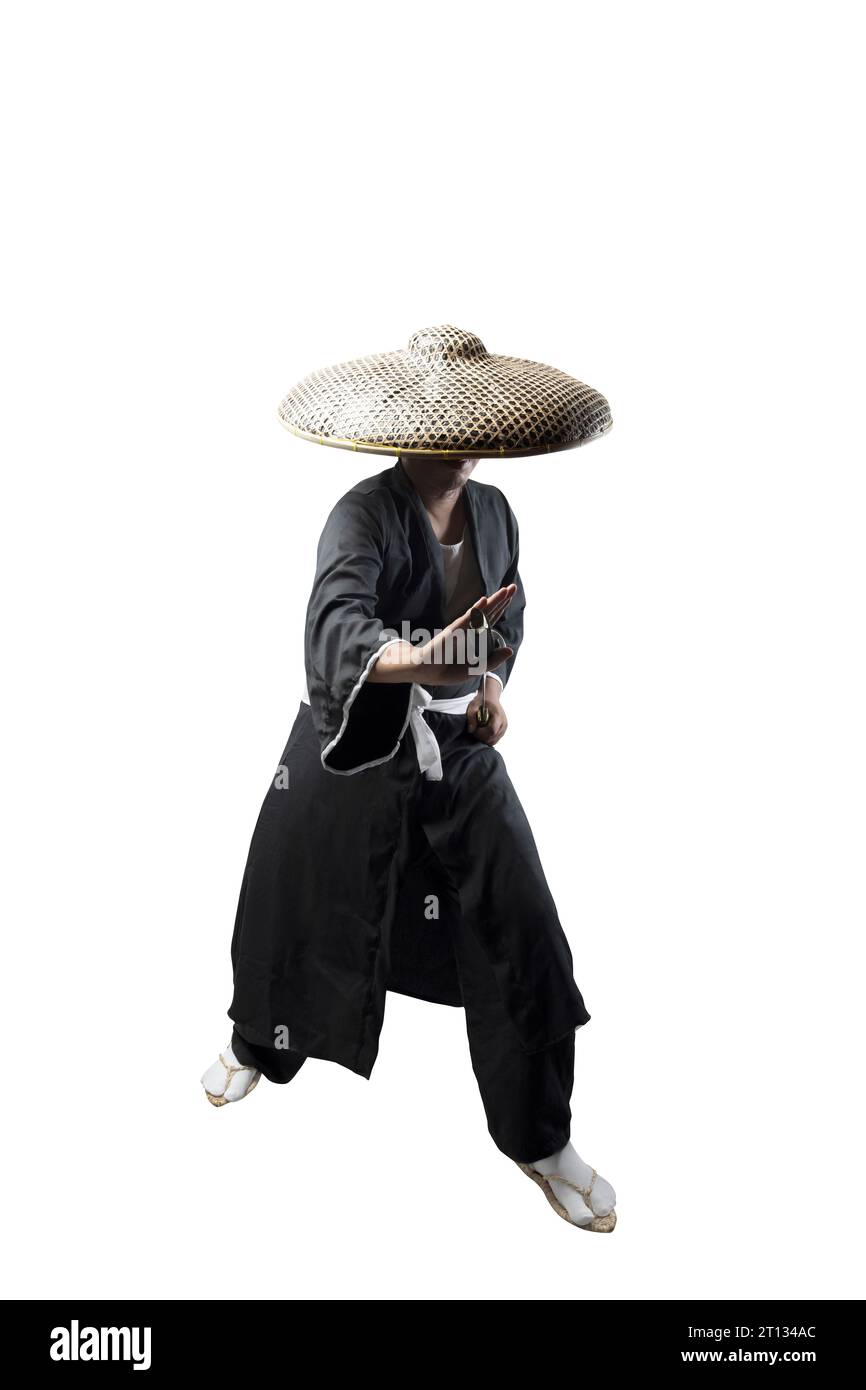 Samurai warrior gripping the sword isolated over white background Stock ...