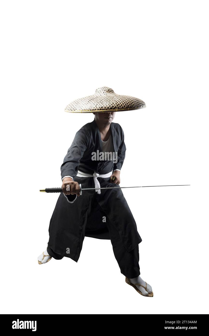 Samurai warrior holding the sword isolated over white background Stock ...