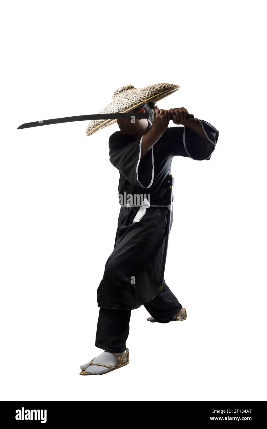 Samurai warrior holding the sword isolated over white background Stock ...