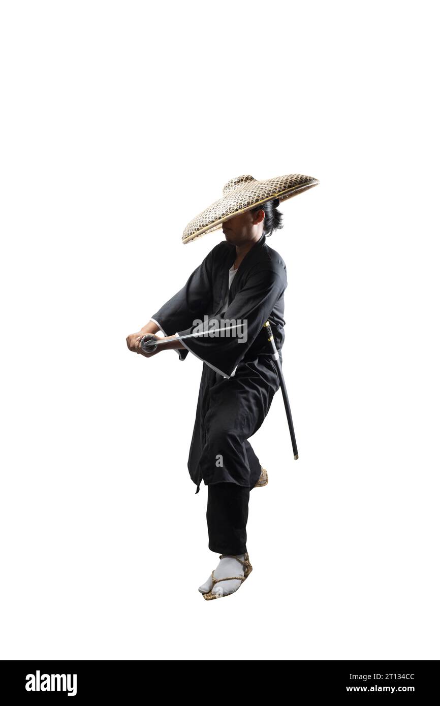 Samurai warrior holding the sword isolated over white background Stock ...