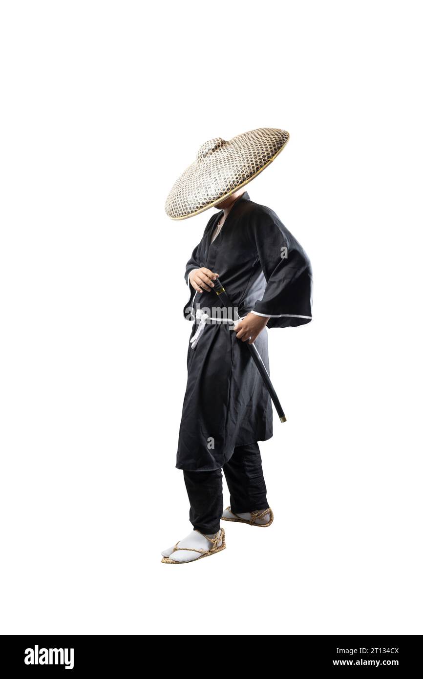 Samurai warrior gripping the sword isolated over white background Stock ...