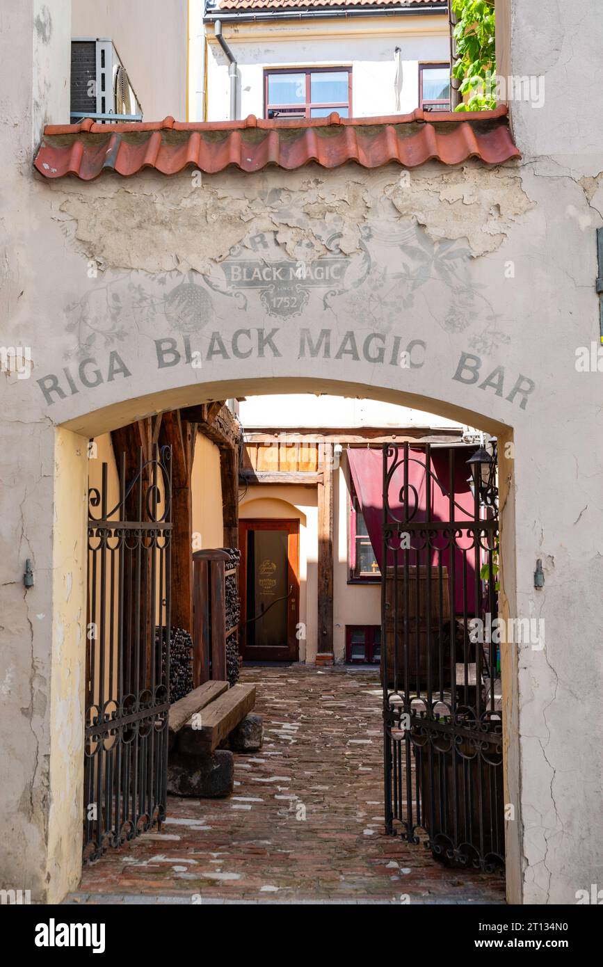 Riga Black Magic Bar. A street scene from Vecpils ta (Old Town), Riga ...
