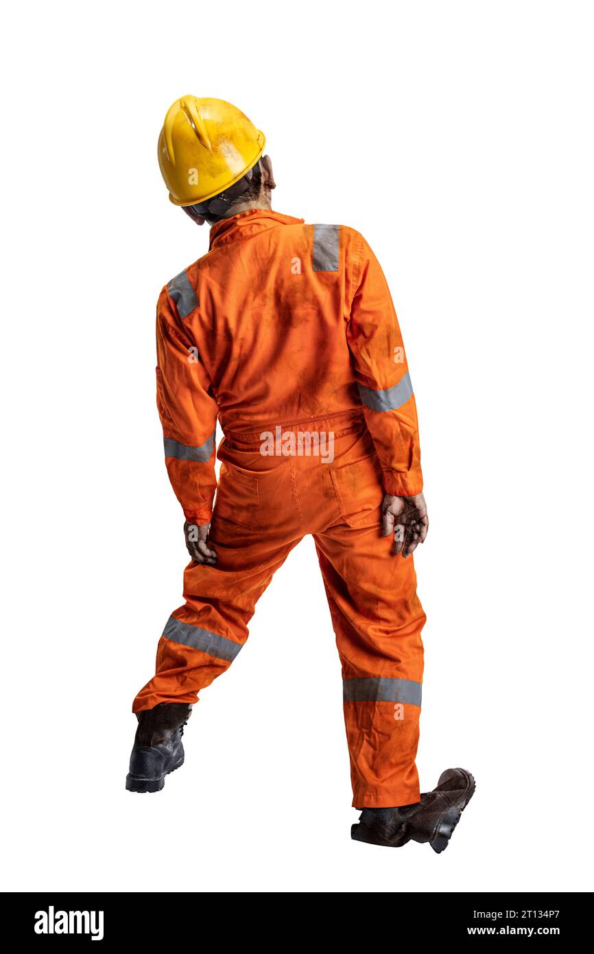 A scary construction worker zombie with blood and wounds on his body ...