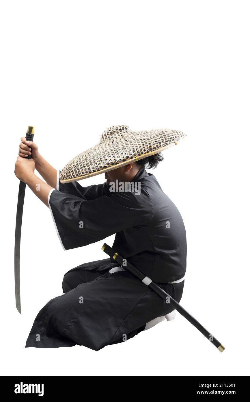 Samurai warrior holding the sword isolated over white background Stock ...
