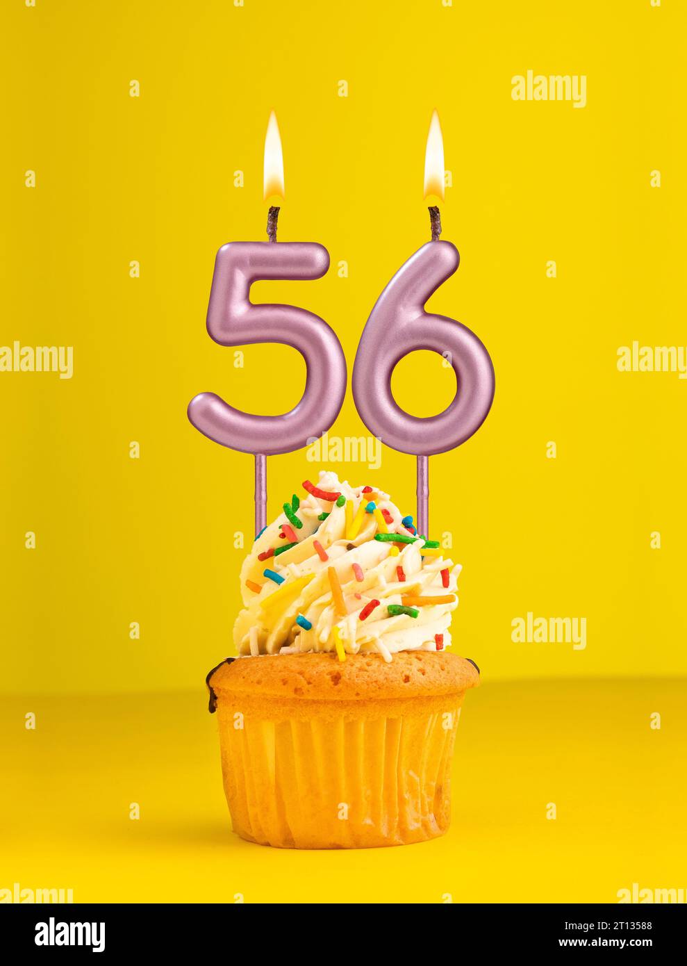 Number 56 candle - Birthday card design in yellow background Stock ...
